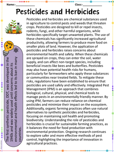 Understanding Pesticides and Herbicides: A Reading Guide with Questions ...