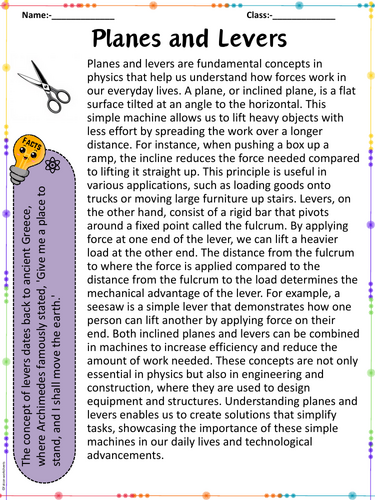 Exploring Planes and Levers: Engaging Reading Passage with Questions ...
