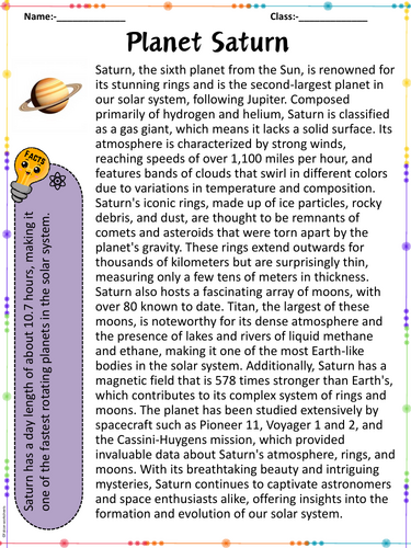 Explore Planet Saturn: Engaging Reading Passage with Thought-Provoking ...