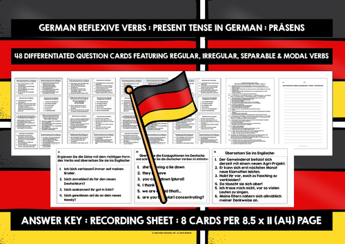 GERMAN REFLEXIVE VERBS PRESENT TENSE CHALLENGE CARDS | Teaching Resources
