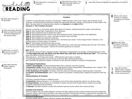 Christian Beliefs: Creation Guided Reading | Teaching Resources