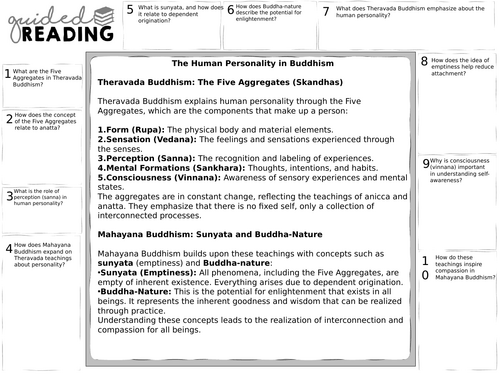 Buddhism:The Human Personality in Buddhism Guided Reading | Teaching ...