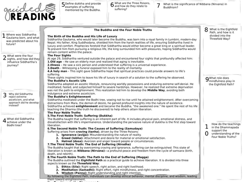 Buddhism: The Buddha and the Four Noble Truths Guided Reading ...