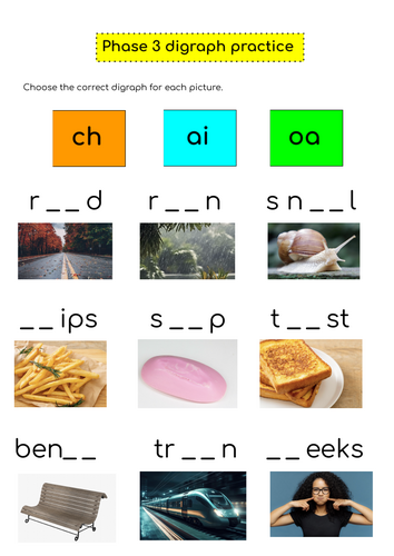 Phase 3 digraph worksheets | Teaching Resources