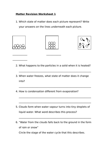 S1 Science States of Matter Worksheet | Teaching Resources