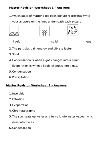 S1 Science States of Matter Worksheet | Teaching Resources