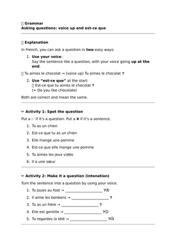 Studio 1 - Module 2 - Mes matières - Grammar - Asking Questions with ...