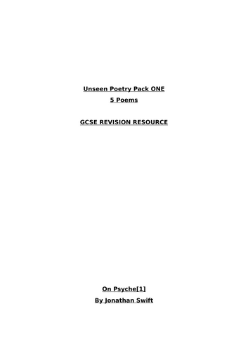 Unseen Poetry Pack of 5 Poems | Teaching Resources
