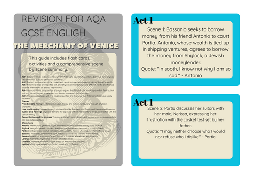 The Merchant of Venice Flashcards GCSE Revision | Teaching Resources