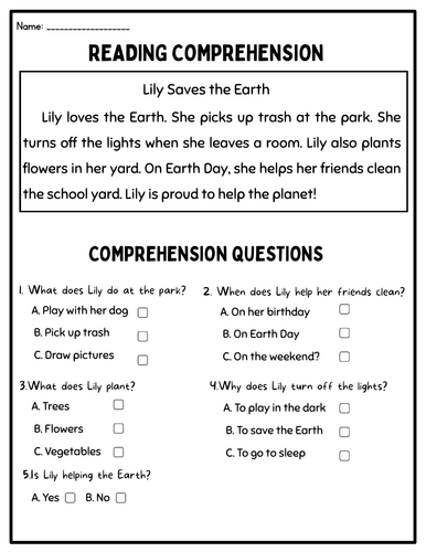 April Reading Comprehension – Earth Day Activities | 1st Grade Literacy ...