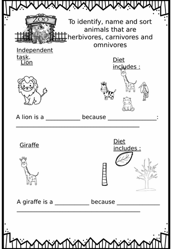 Year 1 To identify,name and sort animals that are herbivores ...