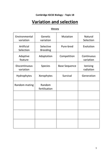 Full IGCSE Topic Booklets - Key Words | Teaching Resources