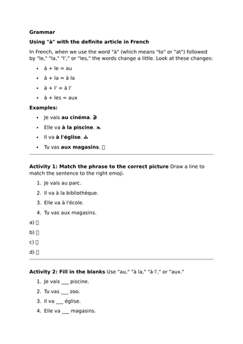 Studio 1 - Module 4 - Le weekend - Grammar - Using “à” with the ...