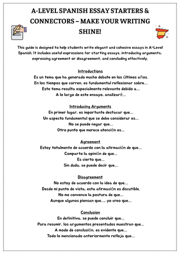 A-Level Spanish Essay Starters & Connectors – Make Your Writing Shine ...