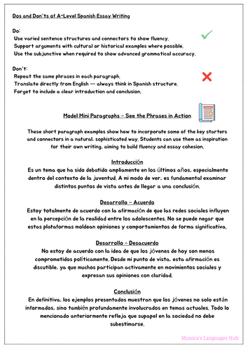 A-Level Spanish Essay Starters & Connectors – Make Your Writing Shine ...