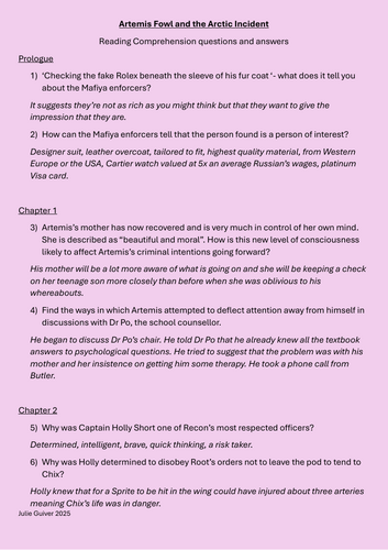 Artemis Fowl Arctic Incident Reading Comprehension and Answers ...