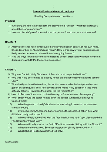 Artemis Fowl Arctic Incident Reading Comprehension and Answers ...
