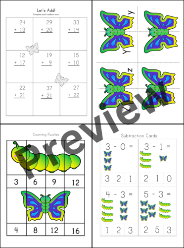 Butterfly Life Cycle Worksheets | Spring Math and Literacy Activities ...