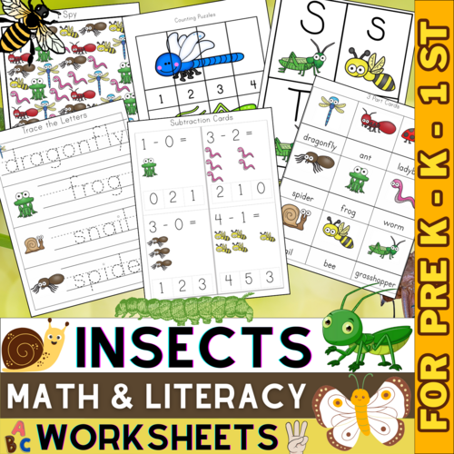 Insects Math and Literacy Worksheets | Spring Bugs & Flowers | Garden ...