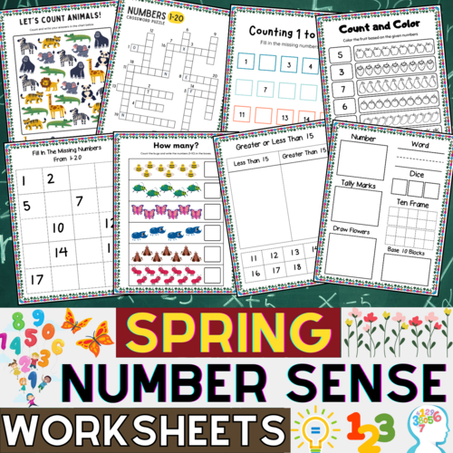 Numbers 1 to 20 Sense Worksheets | Spring Math Morning Work Activities ...