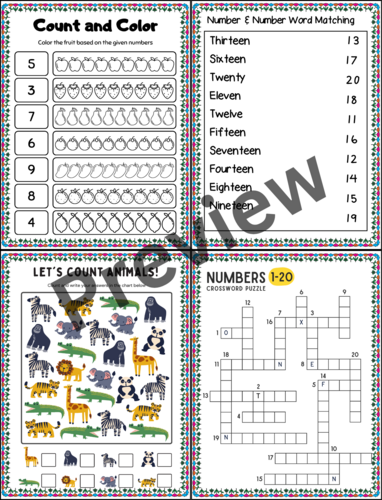Numbers 1 to 20 Sense Worksheets | Spring Math Morning Work Activities ...