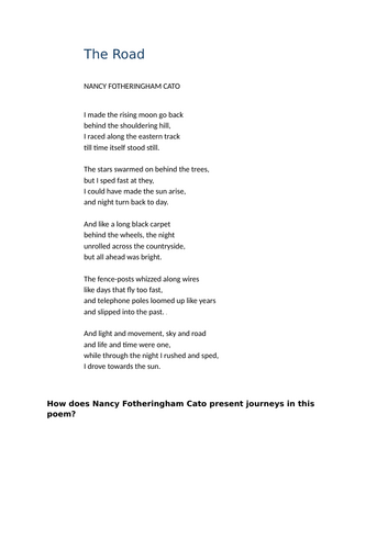 'The Road' Cambridge IGCSE Songs of Ourselves poetry collection ...