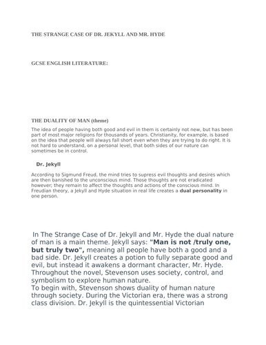 iGCSE ENGLISH LITERATURE "The Strange Case of Dr. Jekyll and Mr. Hyde ...