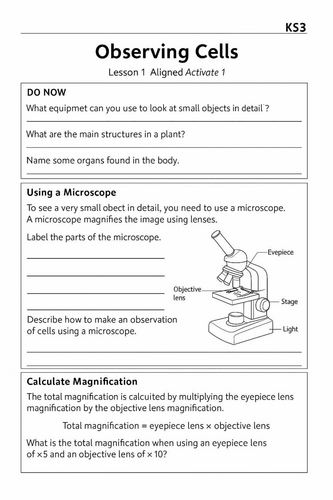 KS3 Science – Observing Cells (Lesson 1 PPT + Worksheet) | Aligned with ...