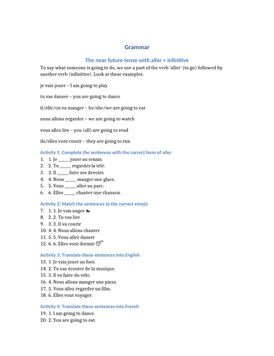 Using "aller" to form the near future tense | Teaching Resources