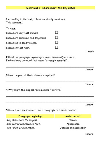 Year 6 SATs Style Test 3 Texts with Questions and Mark Scheme ...