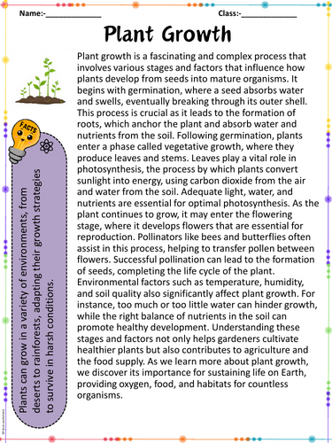 Understanding Plant Growth: Engaging Reading Passage and Thought ...