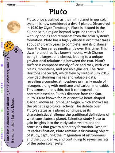 Explore Pluto: Engaging Reading Passage with Interactive Questions ...