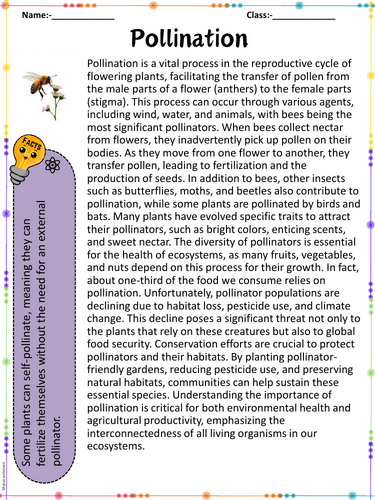 Engaging Reading Passage and Questions on Pollination for Learning ...