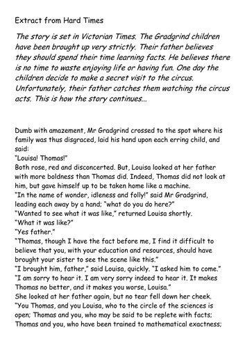 Year 5 & Year 6 SATs Style Comprehension Hard Times Extract with Mark ...