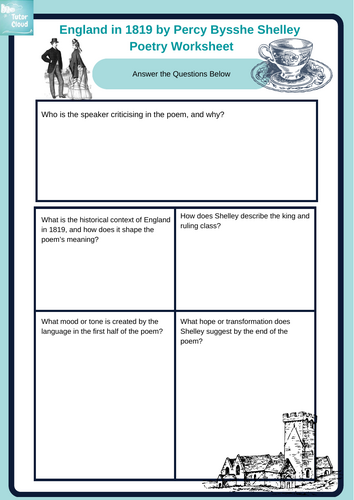 Percy Bysshe Shelley Poetry Worksheet Bundle | Teaching Resources