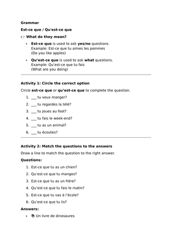 Studio 2 (Vert) - Module 1 - La télé - Grammar - Est-ce que / Qu’est-ce ...