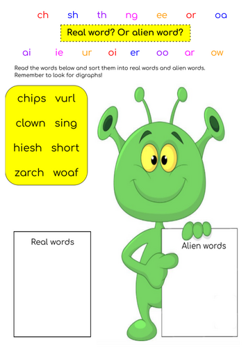 Phonics phase 3 - real word or alien word? | Teaching Resources