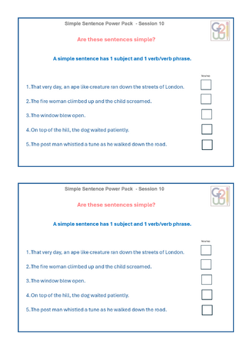 Simple Sentence Power Pack | Teaching Resources