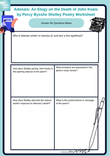 Percy Bysshe Shelley Poetry Worksheet Bundle | Teaching Resources