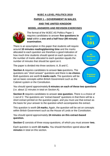 WJEC AS/A Level Politics Model Answers - Full Papers - Paper 1 - 2019 - Teacher/Student Handout ...