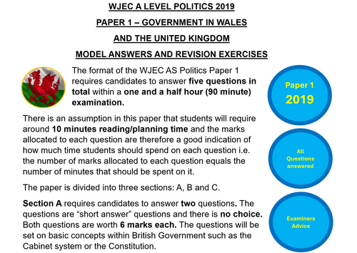 WJEC AS/A Level Politics Model Answers - Full Papers - Paper 1 - 2019 - Teacher/Student Handout ...
