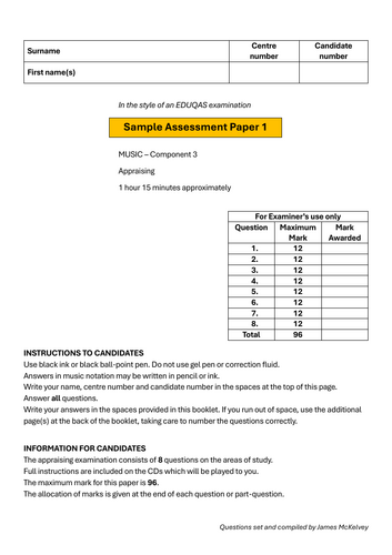 EDUQAS GCSE Music Sample Listening Paper 1 | Teaching Resources