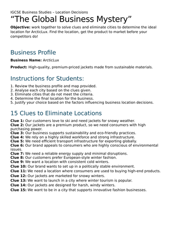IGCSE Business Studies - Location Decisions Lesson Starter | Teaching ...