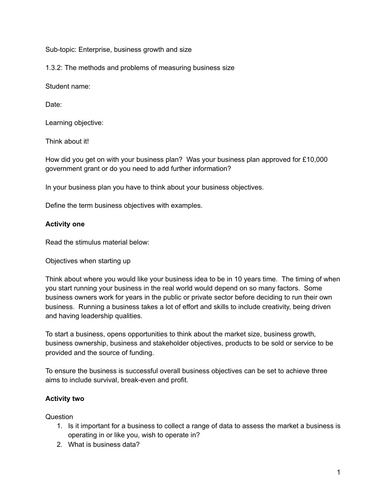 Sub-topic 1.3.2 The methods and problems of measuring business size ...