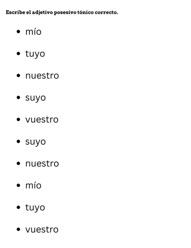 stressed possessive adjectives in spanish worksheet with answer key ...