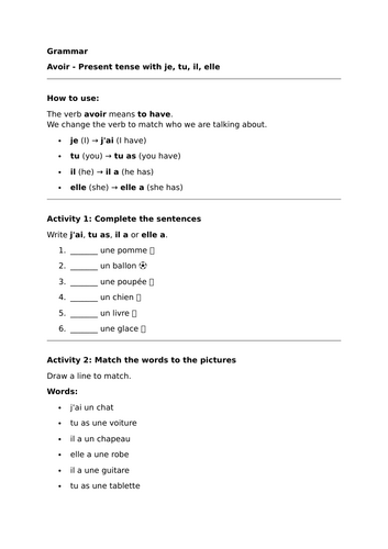 Studio 2 - Vert - La lecture - Grammar - Avoir (Present Tense) with je ...