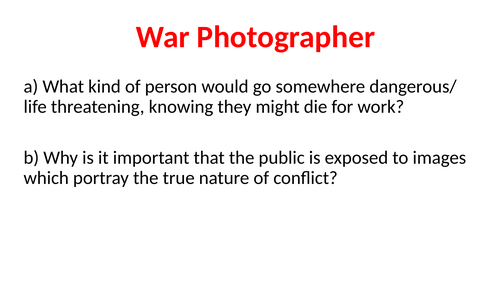 Edexcel iGCSE Poetry: War Photographer | Teaching Resources