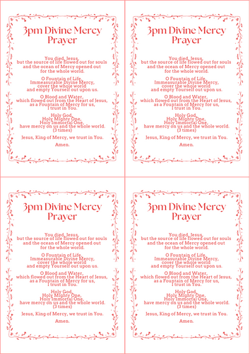 Prayer Cards on Divine Mercy of Jesus for the Classroom or Homeschool ...