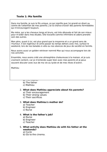French - GCSE - National-5 - Family - Reading - Listening-Practice ...