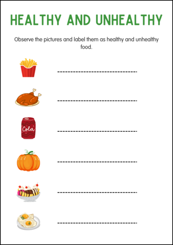 Printable Healthy and Unhealthy Food Activity Worksheets for Grade 1, 2 ...